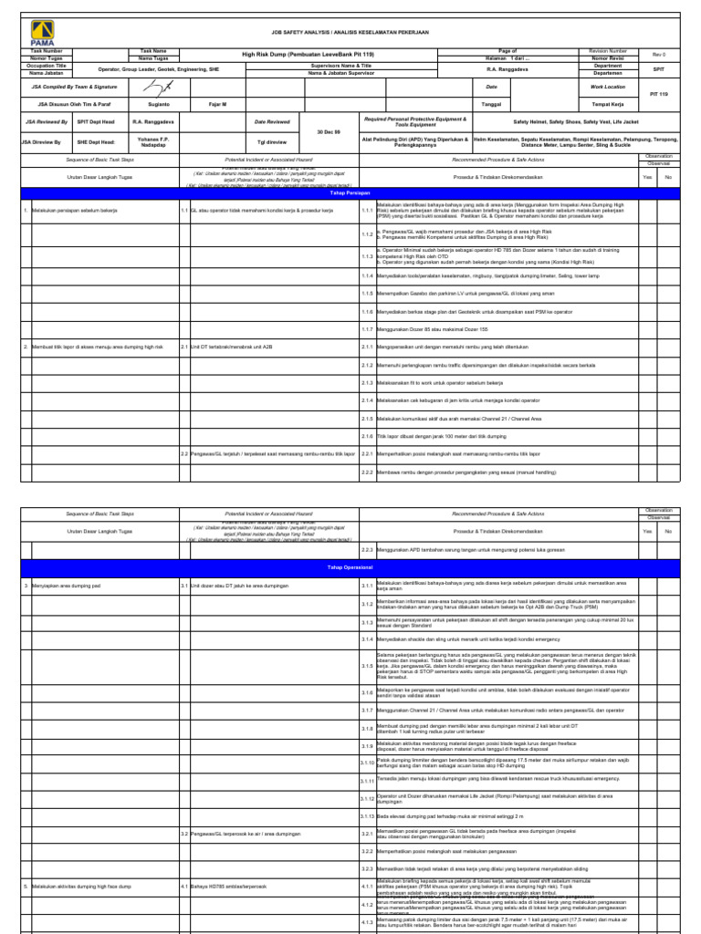 JSA Dumping High Risk Leevebank Pit 119 | PDF