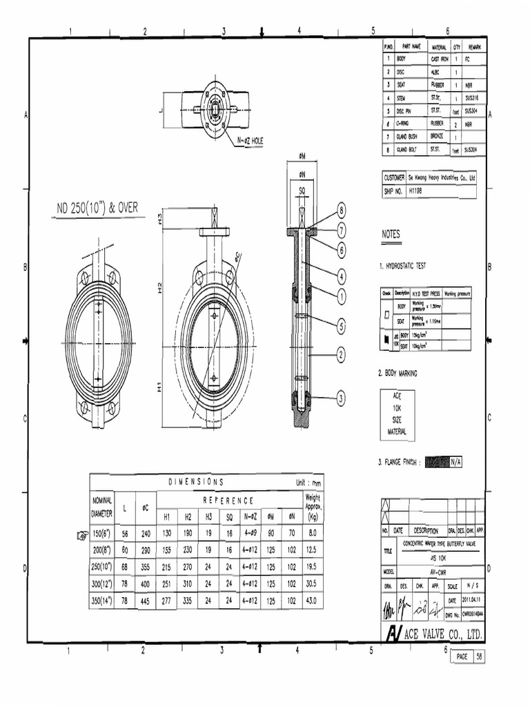 Hyd Operation 150A Butterfly Valve Drawing | PDF