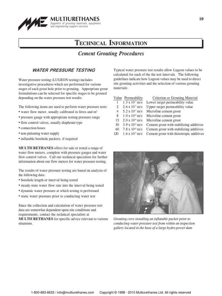 Multiurethanes Technical Information - Cement Grouting | PDF | Flow ...