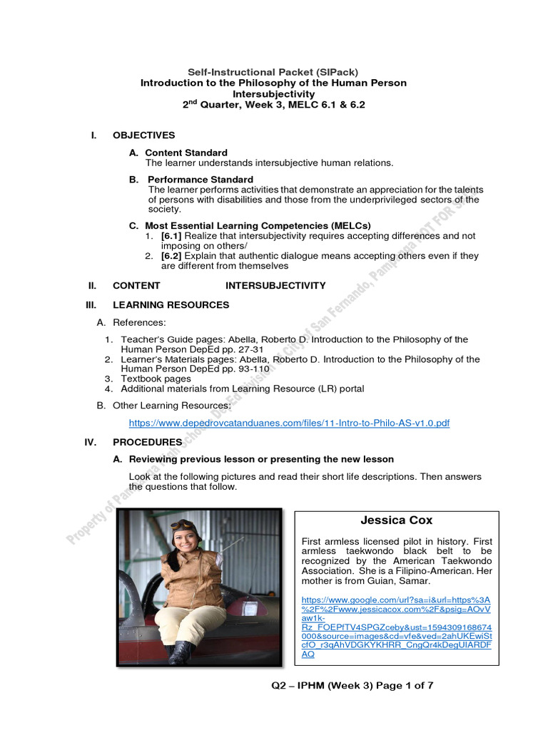 2nd Qtr. SIPack in Philosophy Week 3 | PDF | Love | Disability