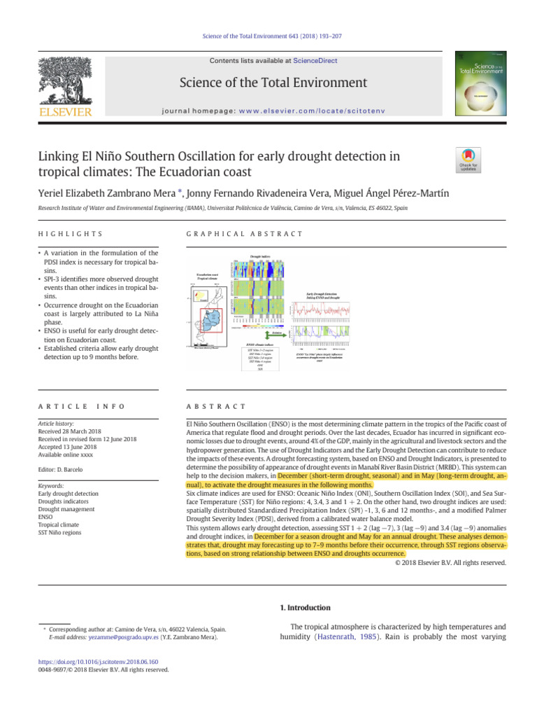 Linking El Niño Southern Oscillation For Early Drought Detection in | PDF | Drought | Hydrology