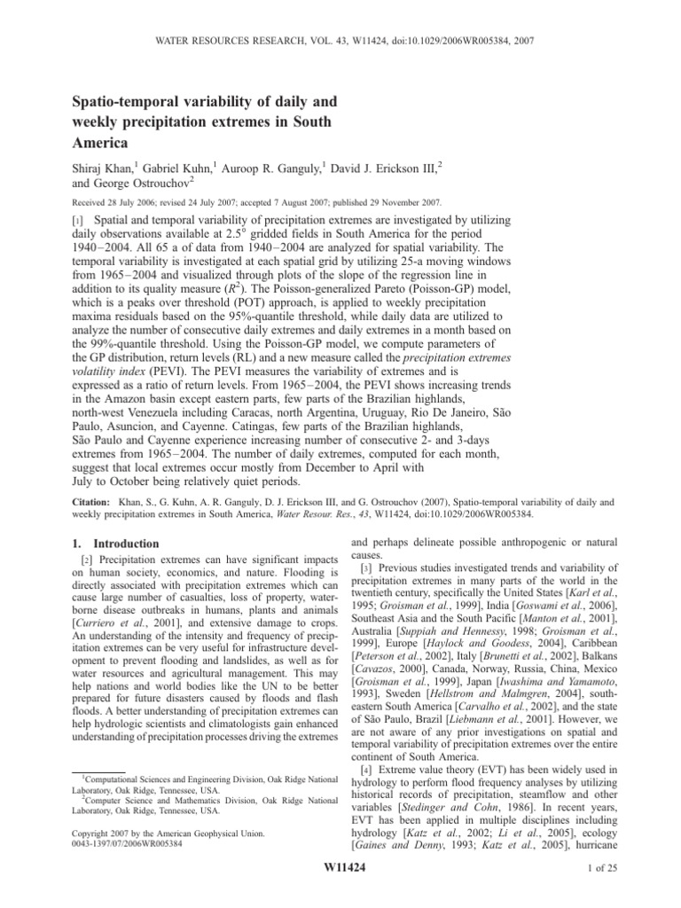 Spatio-Temporal Variability of Daily and Weekly Precipitation | PDF ...