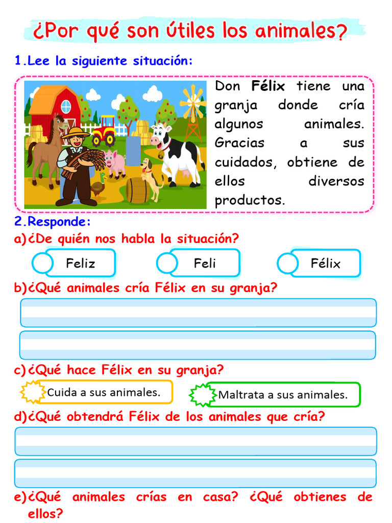 Ficha Por Qué Son Útiles Los Animales Maestra Janet | PDF | Salud y ...