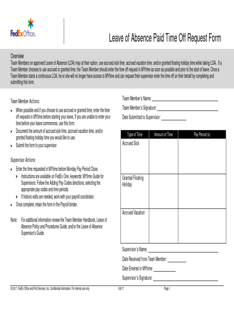 Leave of Absence Paid Time Off Request Form | PDF