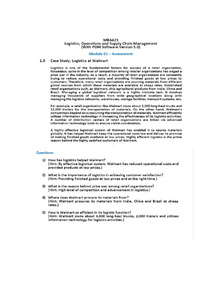 Logistics Case Study 1 | PDF | Logistics | Supply Chain