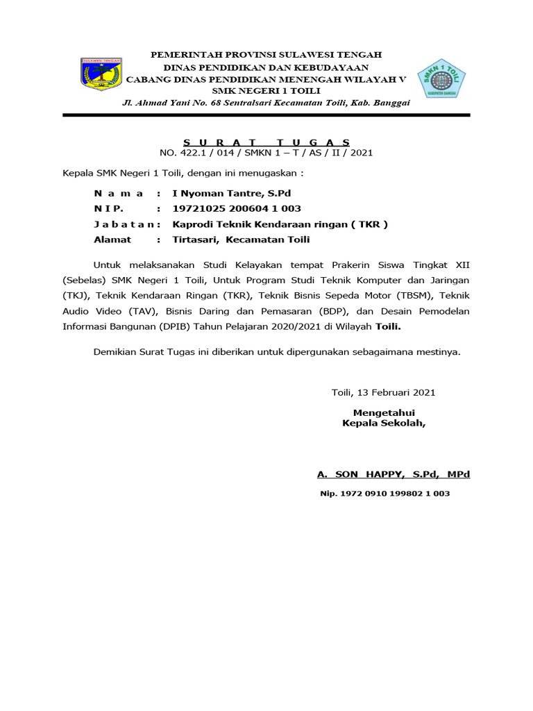 Surat Tugas Studi Kelayakan 2019 Luwuk | PDF