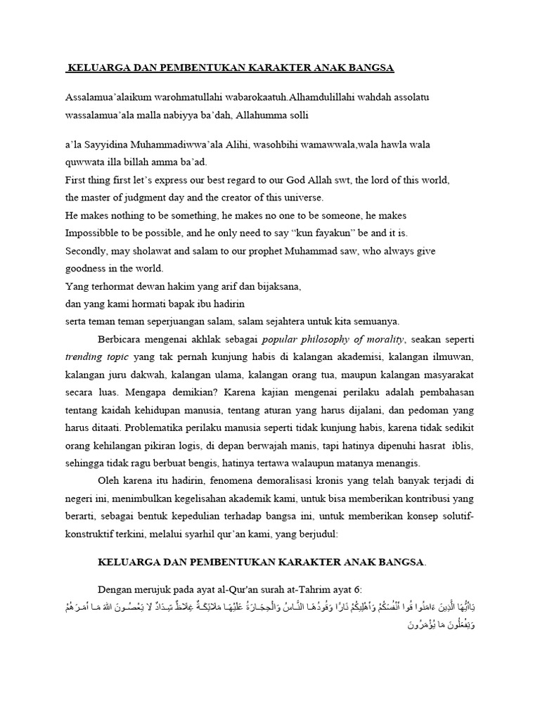 Naskah Syarhil Qur Penguatan Pendidikan Karakter Menuju Jati Diri Bangsa | PDF