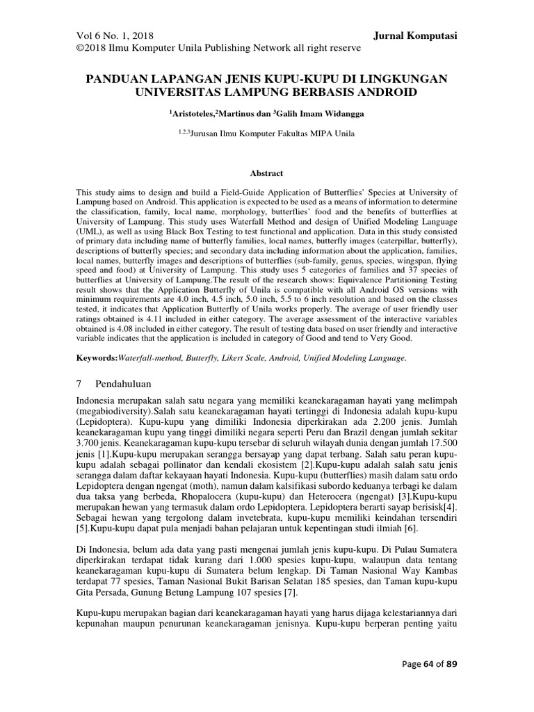 Panduan Lapangan Kupu2 UNLAM - Berbasis Android - 2018 | PDF | Sains & Matematika