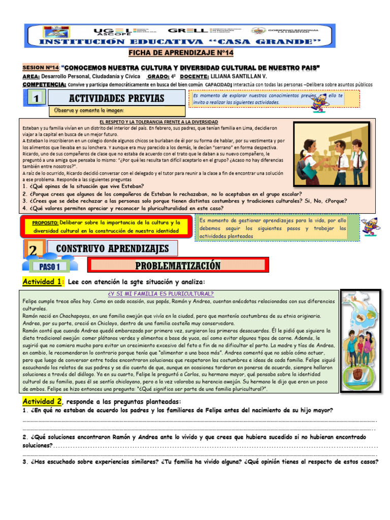 Ficha de Aprendizaje, Sesion Nº14-Dpcc, 4º-2024 | PDF | Grupo social | Sociedad