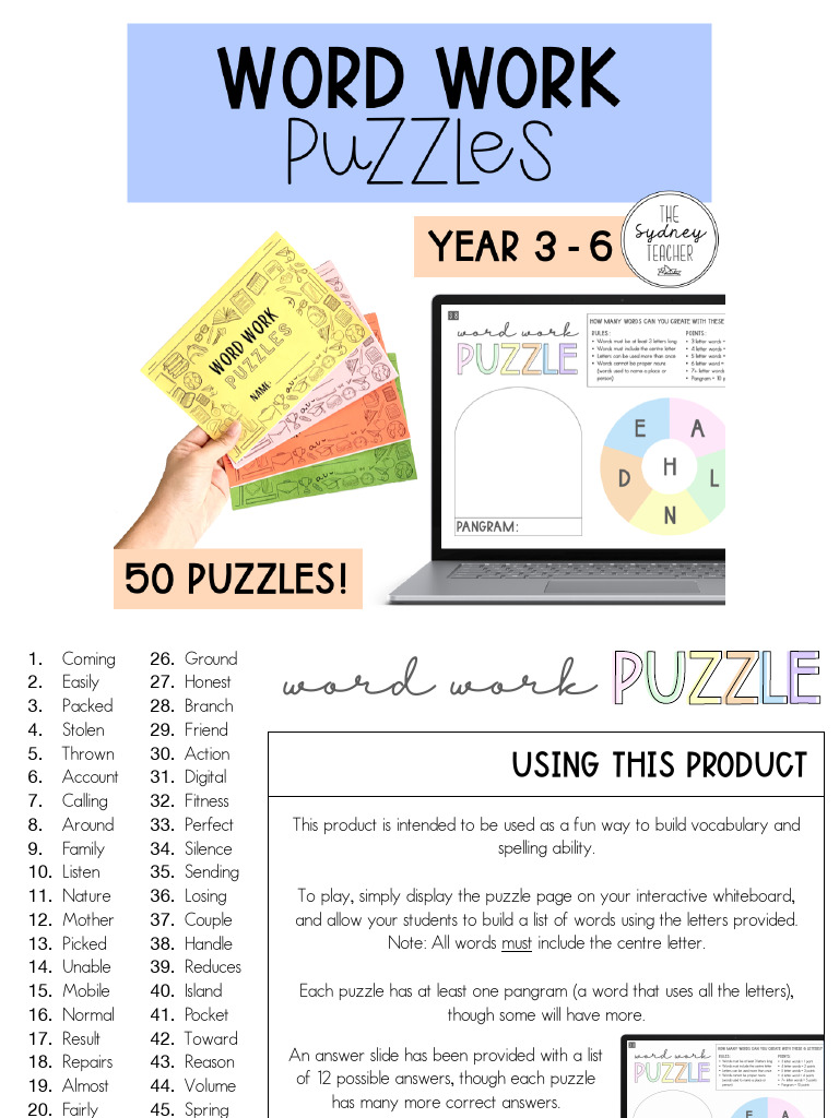 Word Work Puzzles | Download Free PDF | Semantics | Linguistic Morphology