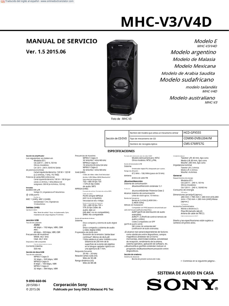 Sony mhc-v3 | PDF | Soldadura | Construcción