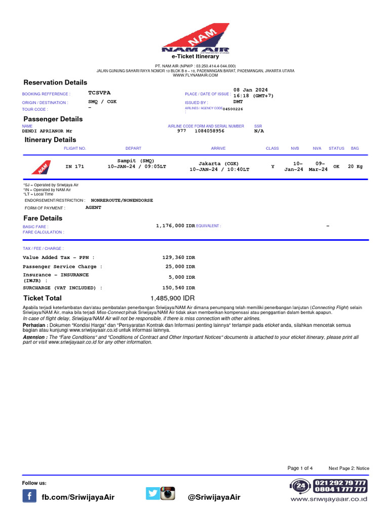 Dendi Aprianor SMQ CGK | PDF | Payments | Aviation