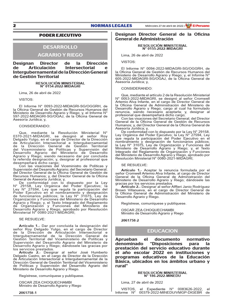Aprueban El Documento Normativo Denominado Disposiciones Pa Resolucion Ministerial N 186 2022 ...