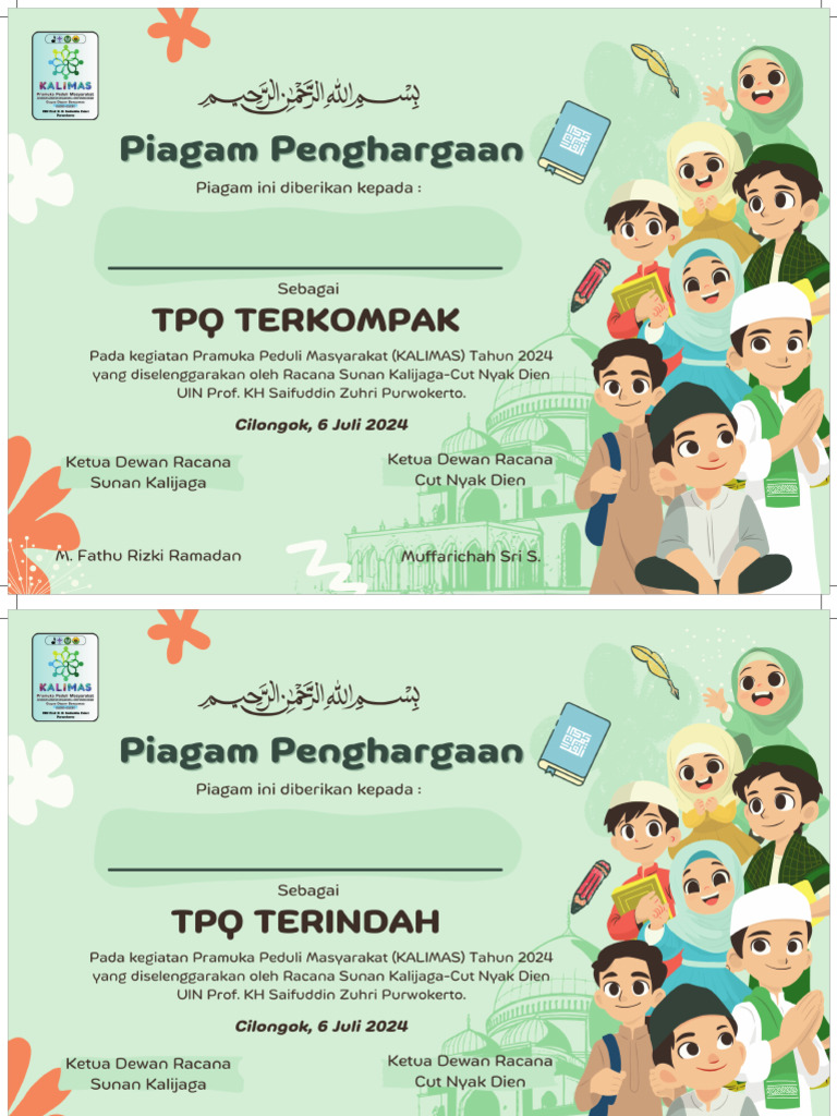 Piagam Lomba TPQ | PDF