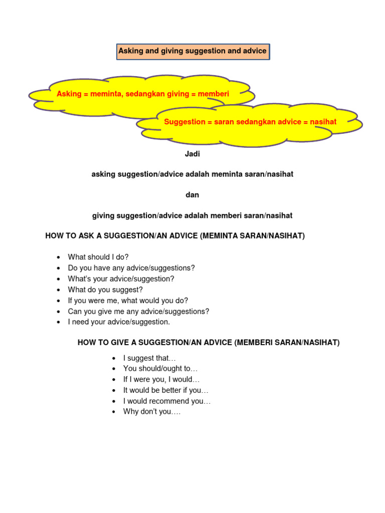 Asking and Giving Suggestion and Advice Kelas 11 | PDF