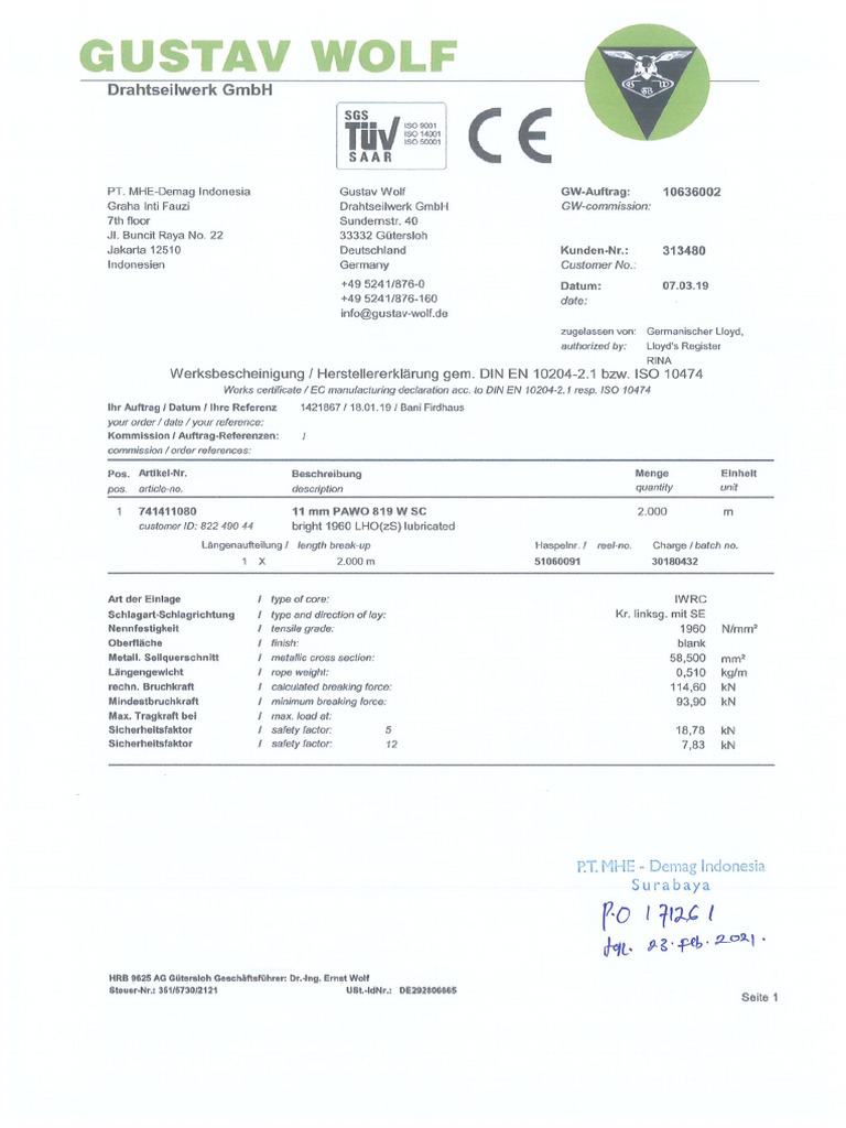 Ropes Certificate 11mm | PDF