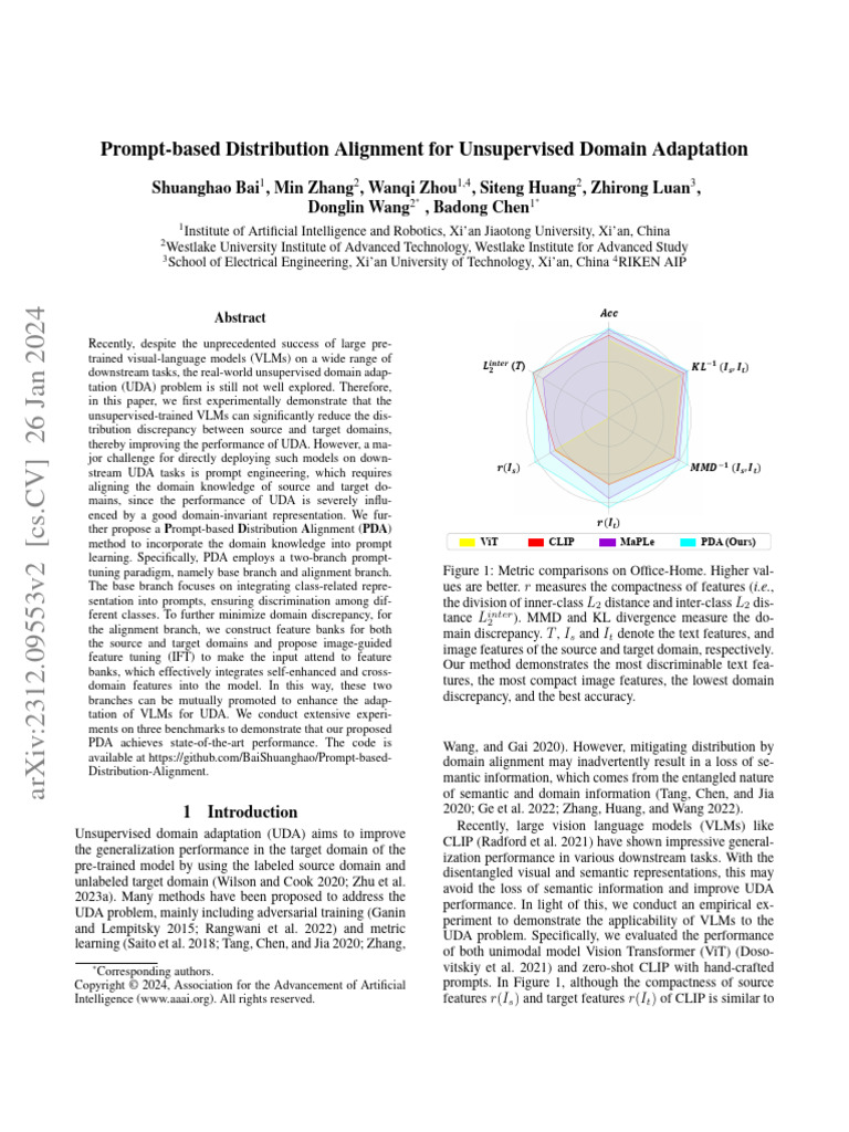 Prompt-Based Distribution Alignment For Unsupervised Domain Adaptation ... Prompt-Based Distribution Alignment For Unsupervised Domain Adaptation ...