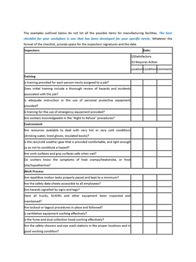 The Best Checklist For Your Workplace | PDF | Personal Protective ...