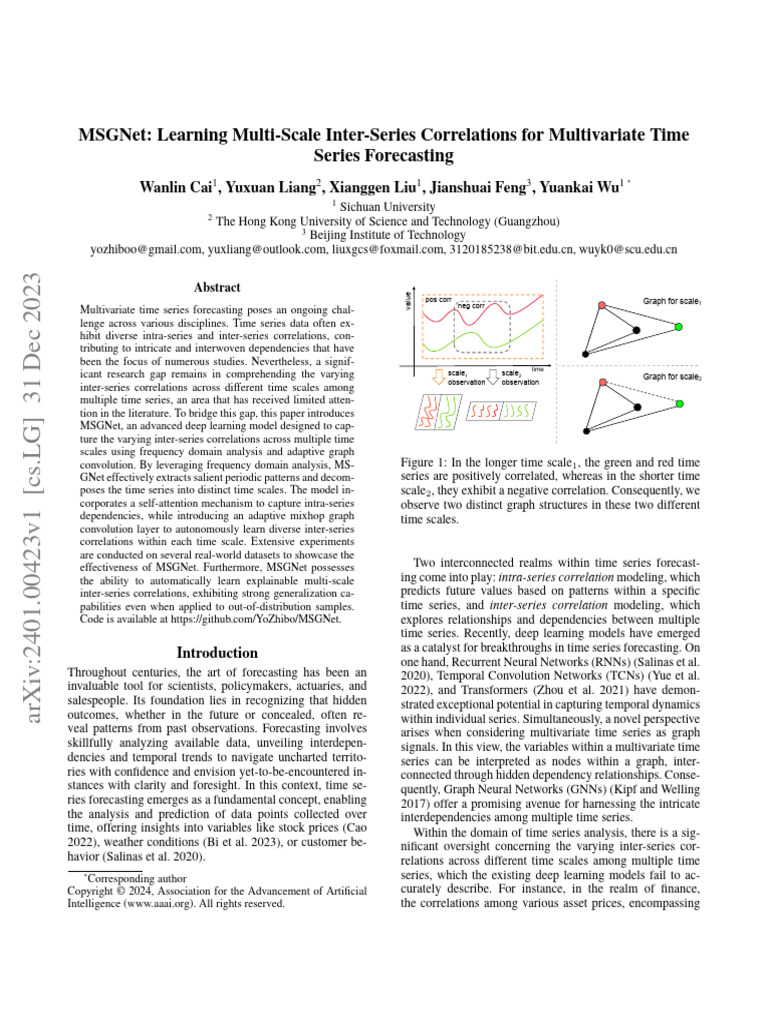 MSGNet Learning Multi-Scale Inter-Series Correlations For Multivariate Time Series Forecasting ...