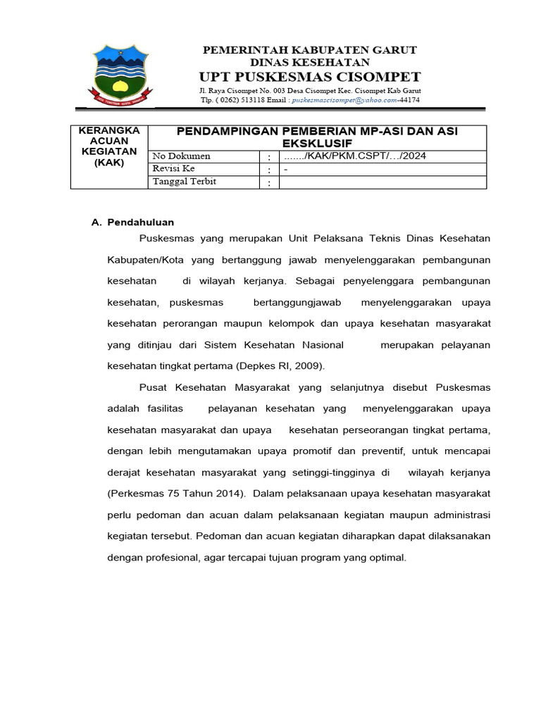 Format Kak Pendampingan Mp-Asi Dan Asi Eksklusif | PDF