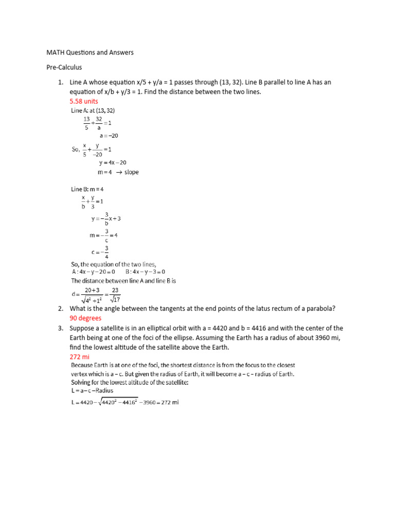 Review Exam MATH Questions and Answers | PDF | Ellipse