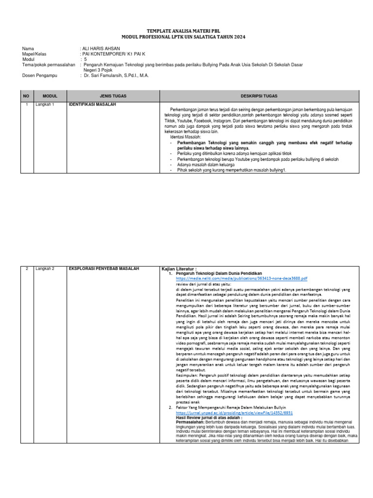 Template Analisa Materi PBL H5 | PDF
