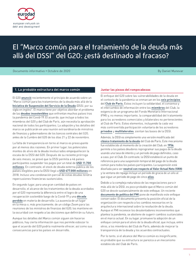 G20 Common Framework ES | PDF | Deuda | Fondo Monetario Internacional