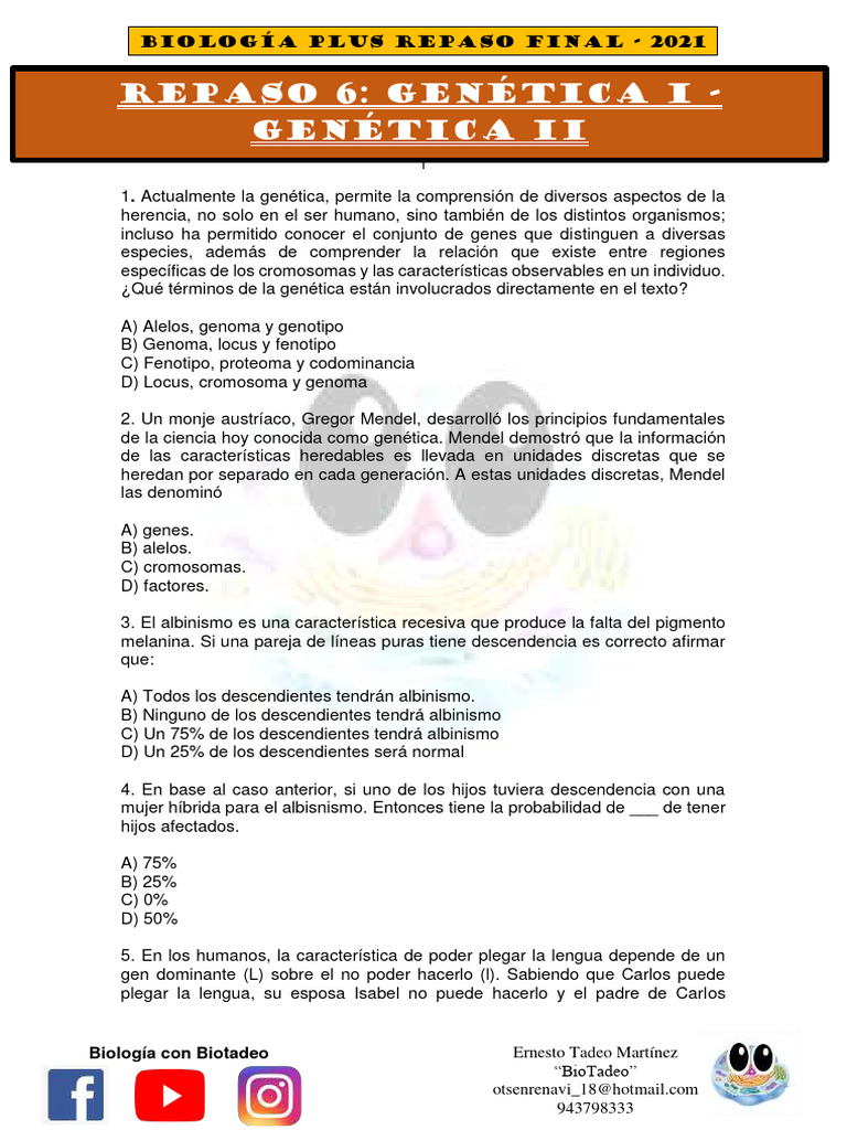 Práctica Repaso 6 Genética I - Ii | PDF | Dominancia (Genética) | Alelo