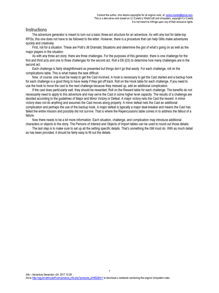 Info - Adventure Generator, v24 | PDF | Derivative Work