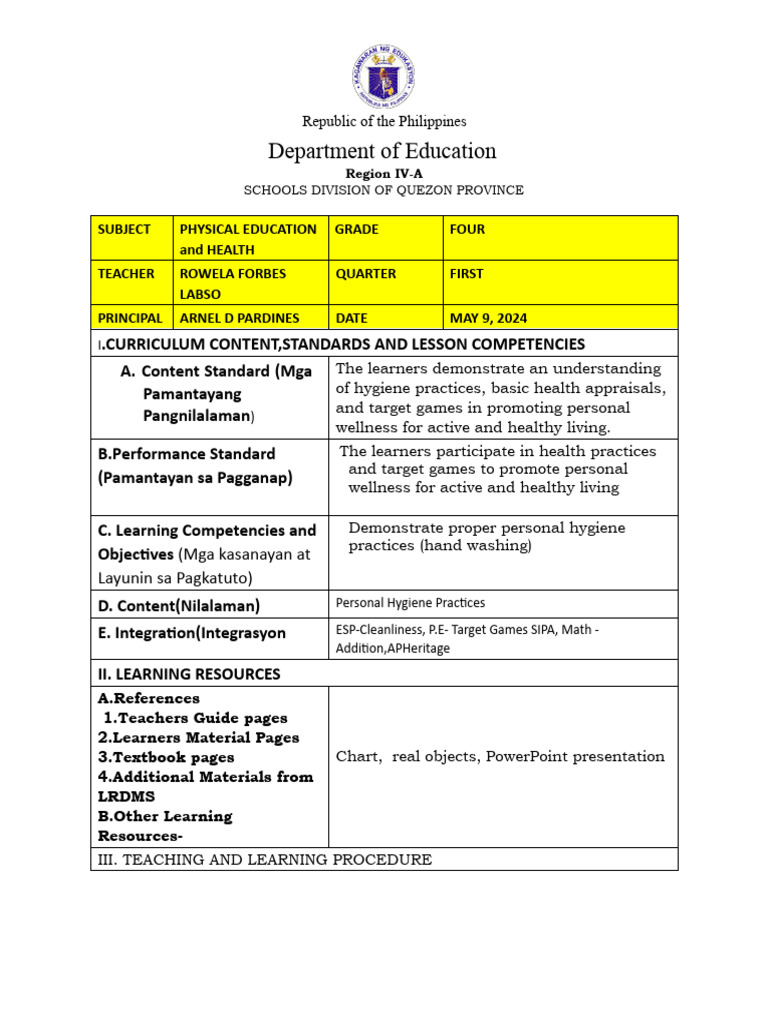 Mapeh Matatag Lesson Plan | PDF | Learning | Curriculum