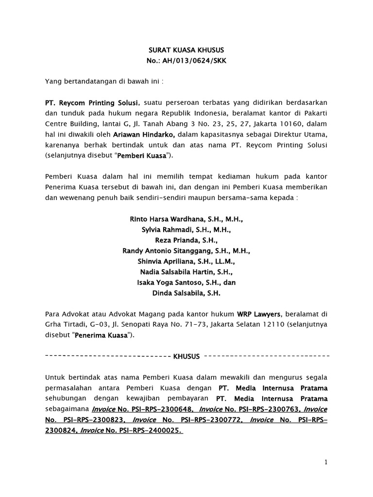 Konsep Surat Kuasa Somasi - RPS-MIP - 120624-Clean | PDF