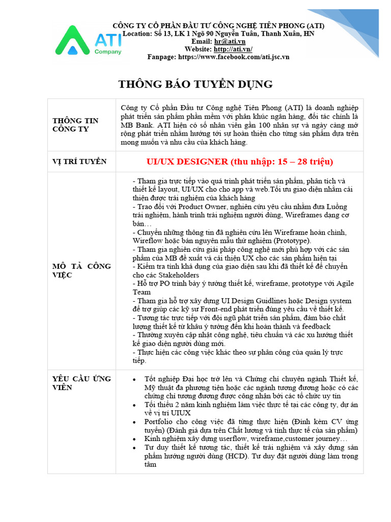 ATI JD UI UX Designer | PDF