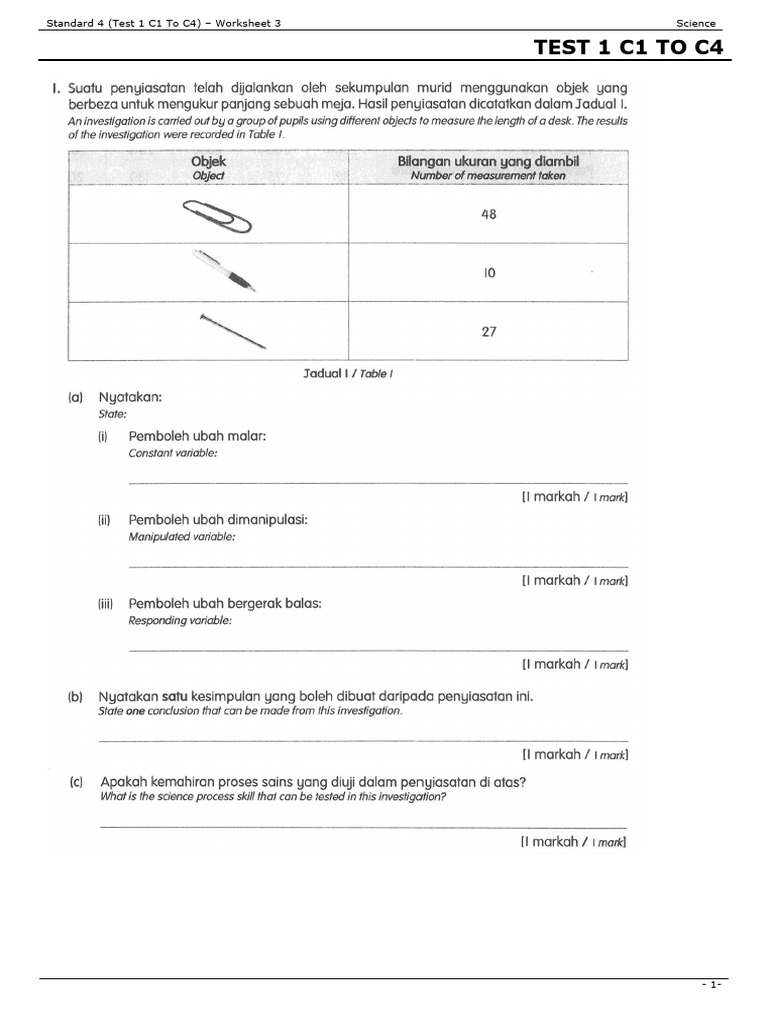 Test 1 C1 C4 Worksheet 3 MT21 NA | PDF