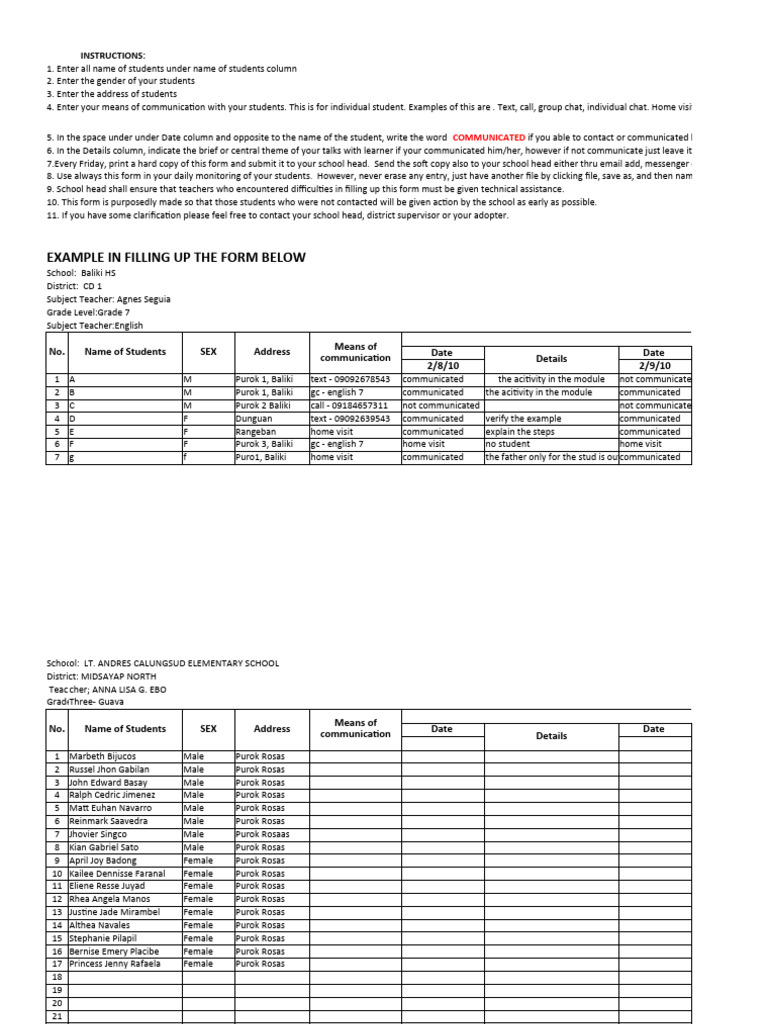 Daly Tracking Record of Students | PDF | Communication