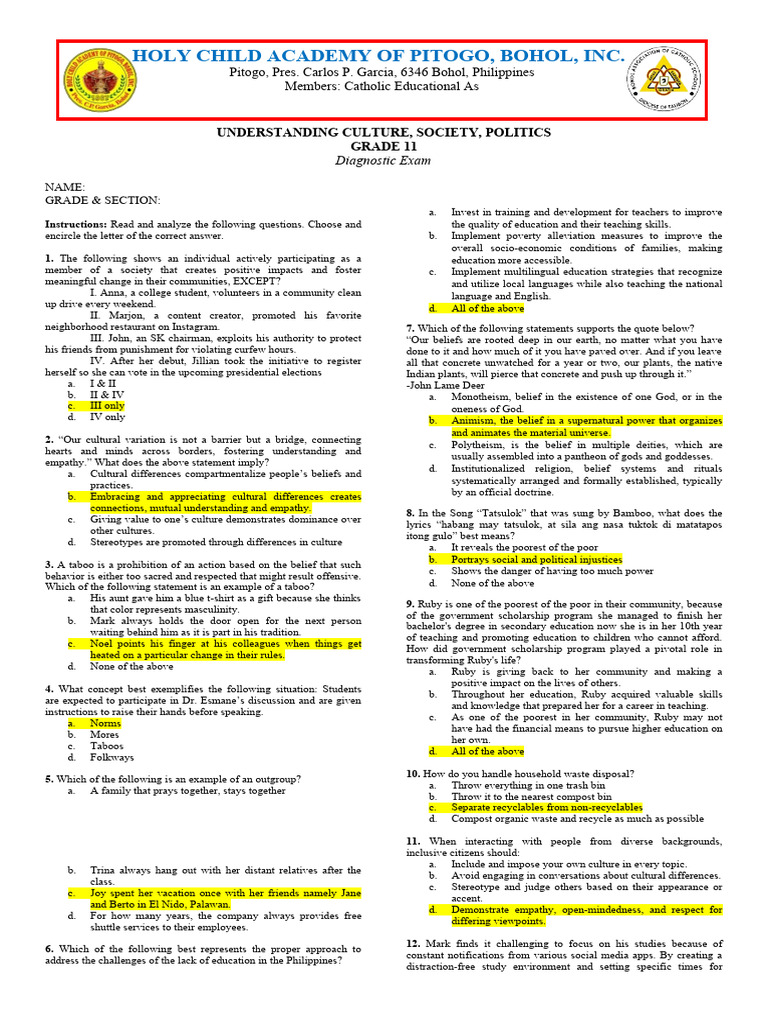 Ucsp Diagnostic Test | PDF | Identity (Social Science) | Gender Studies