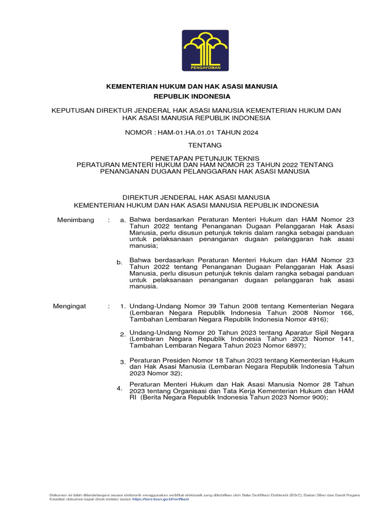 SK Dirjen Juknis Permenkumham 23 Tahun 2022-1 | PDF | Hukum
