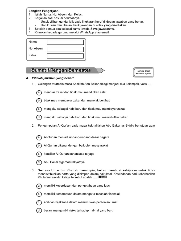 MTs SKI 7 Sumatif Tengah Semester | PDF | Agama & Spiritualitas