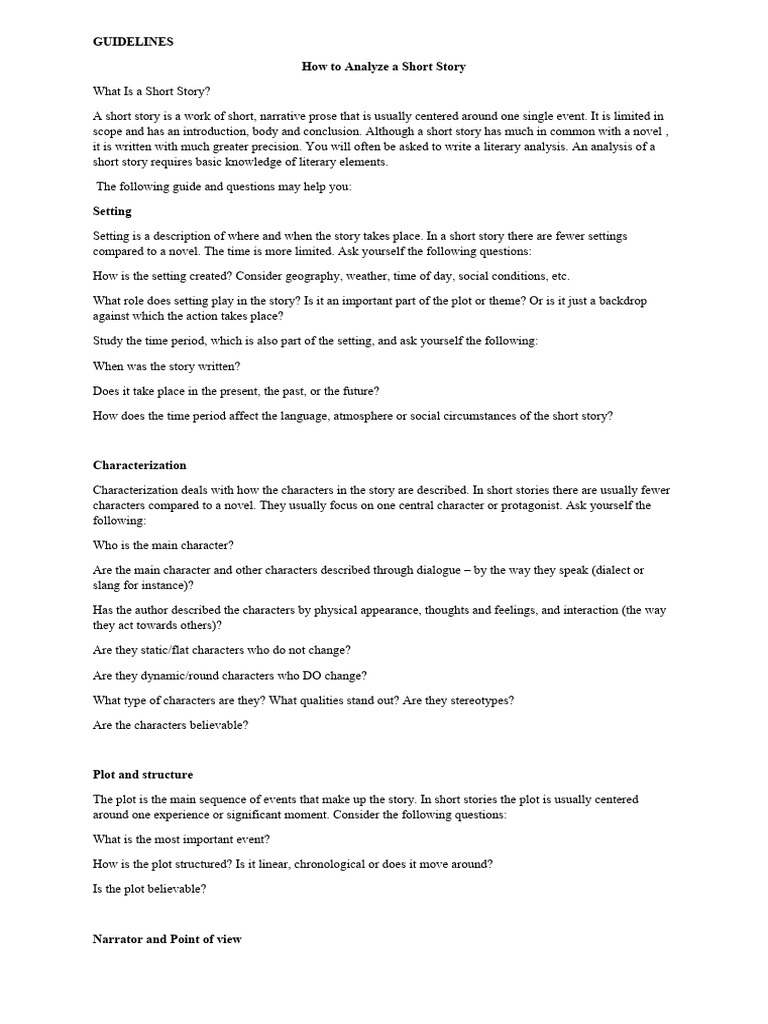 Analyzing Short Stories: A Guide | PDF | Narration | Plot (Narrative)