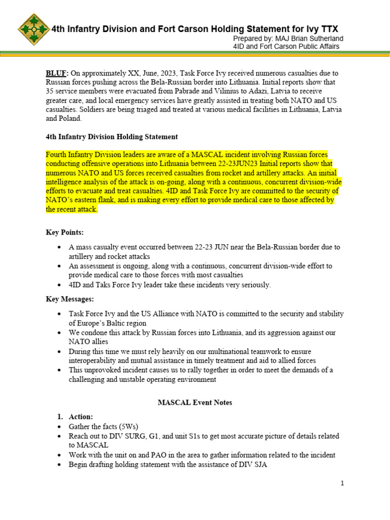 MASCAL Holding Statement 23JUN23 | PDF | Nato | Military