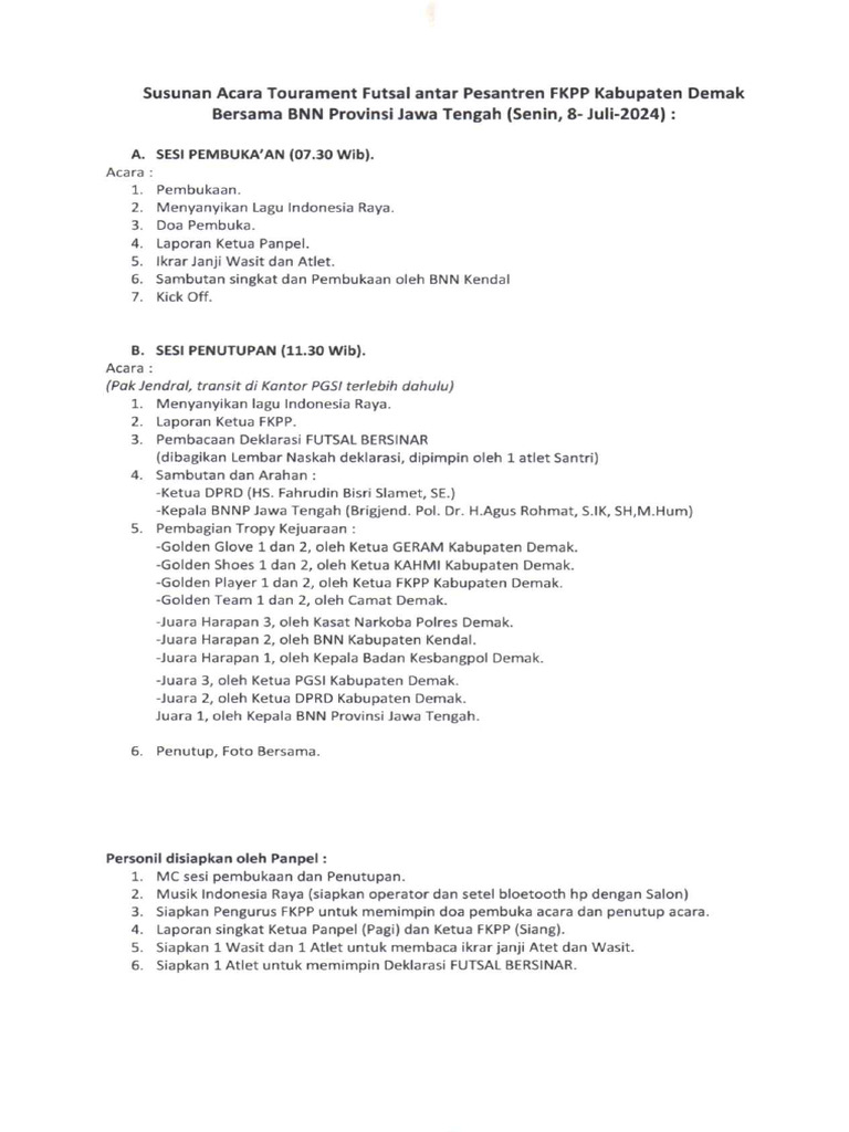 Susunan Acara, Janji Wasit Atlet, Deklarasi FUTSAL BERSINAR | PDF