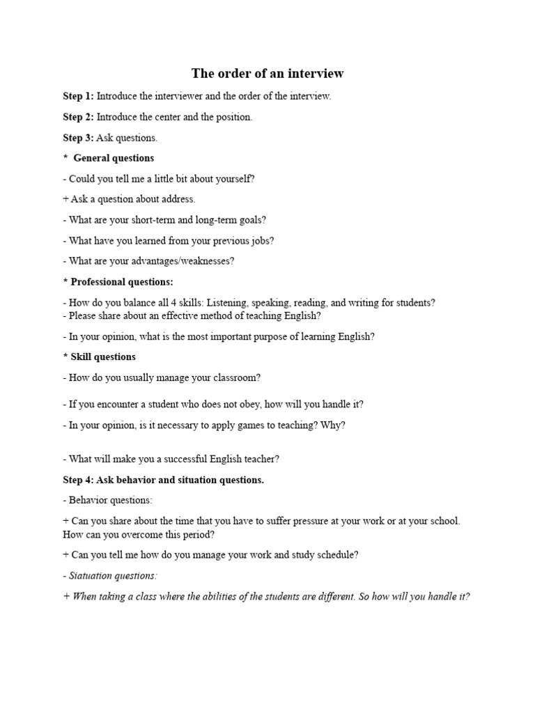 Interview Structure for English Teachers | PDF | Career & Growth