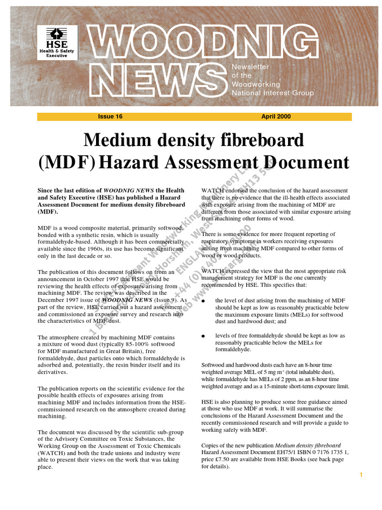 MDF Hazard Assessment | PDF | Formaldehyde