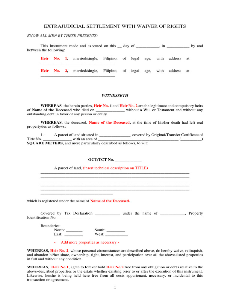 EJS With Waiver of Rights | PDF | Inheritance | Civil Law (Common Law)