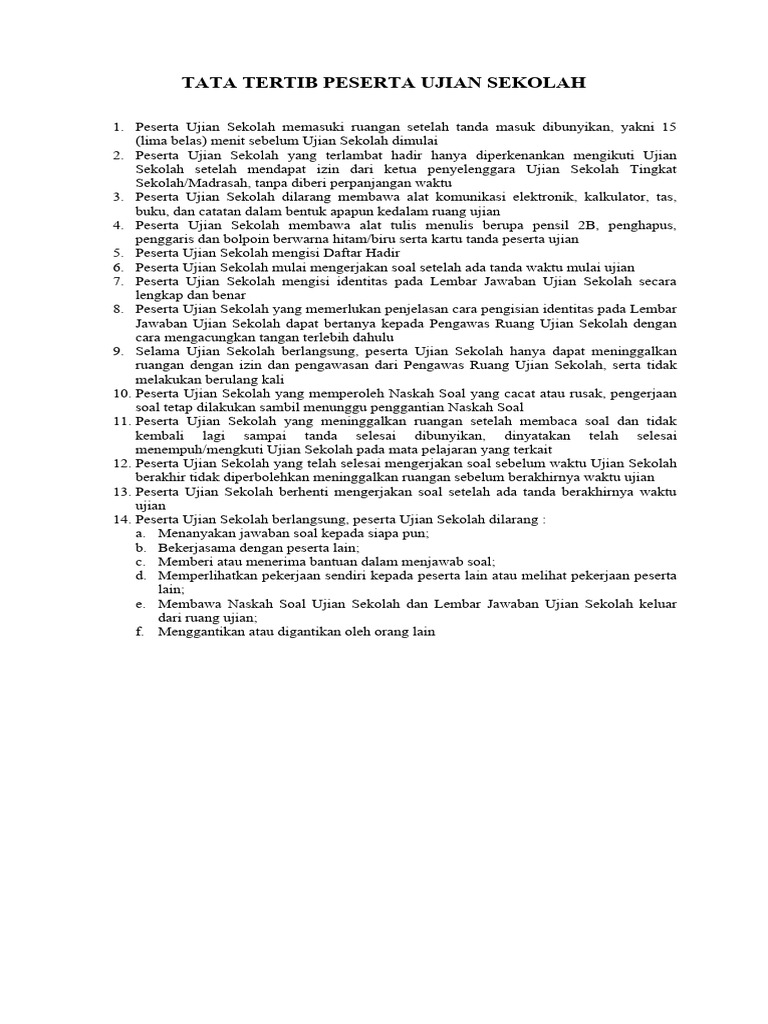 Tata Tertib Peserta Ujian Sekolah | PDF