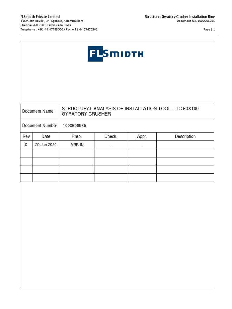 Installation Tool For TC 60x100 Crusher | PDF | Stress (Mechanics) | Applied And ...