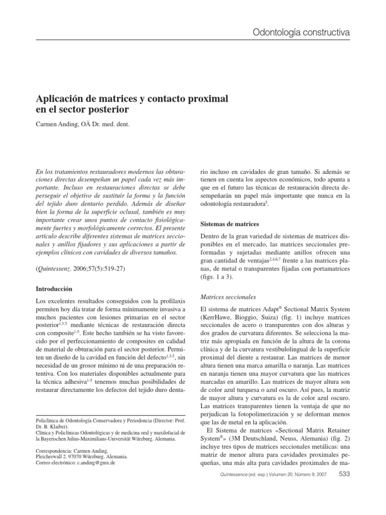 Aplicación de Matrices y Contacto Proximal | PDF | Compuesto Dental ...