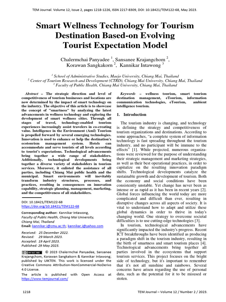 Smart Wellness Technology For Tourism Destination Based-On Evolving ...