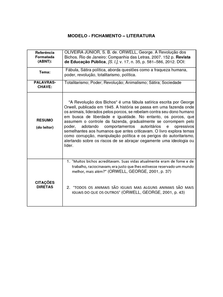 Modelo de Fichamento (1) 2 | PDF