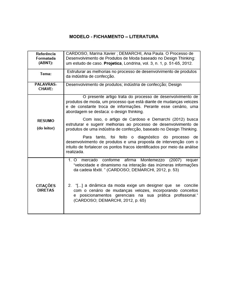 Modelo de Fichamento | PDF