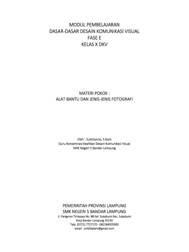 Modul Pembelajaran DKV Alat Bantu Dan Jenis Fotografi | PDF | Seni